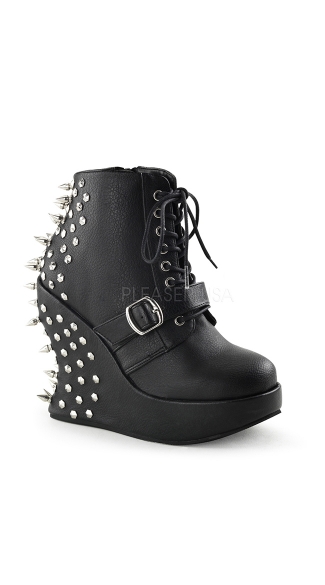 Spiked 5 Inch Wedge Platform Lace Up Ankle Boot Spiked Ankle Boots Wedge Platform With Spikes