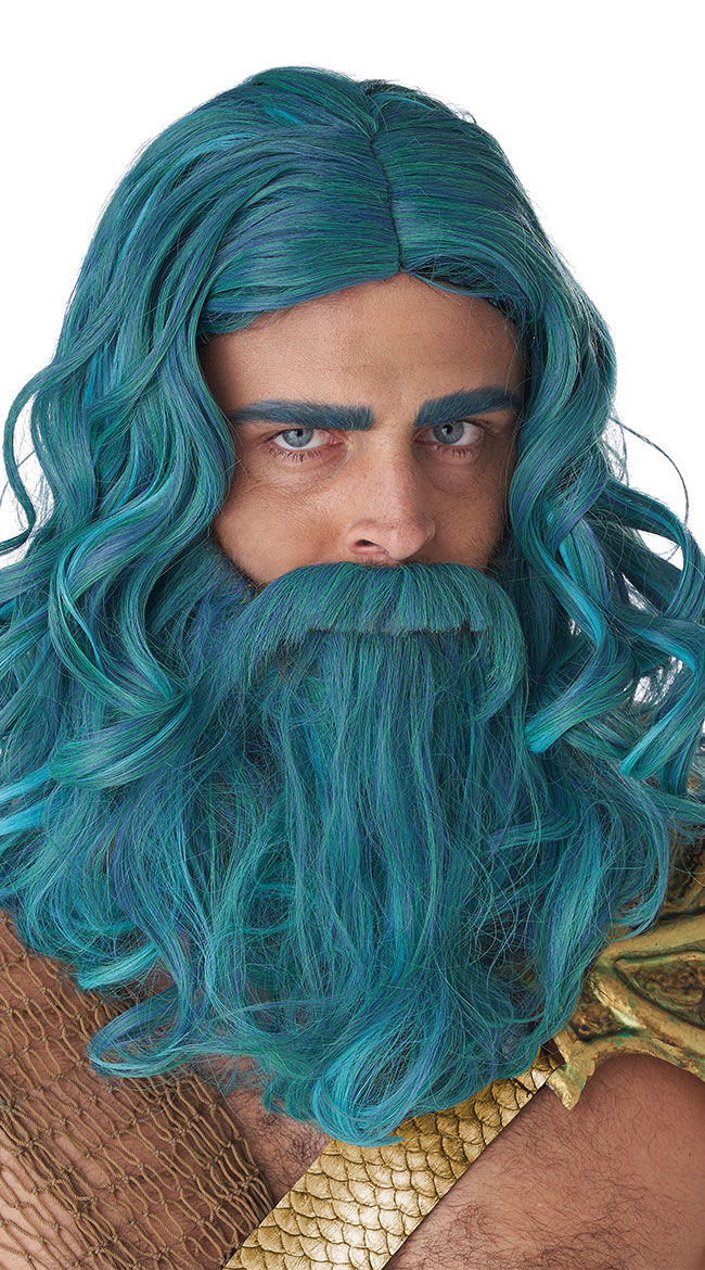 Ocean King Wig And Beard Set, Blue Mermaid Accessory - Yandy.com