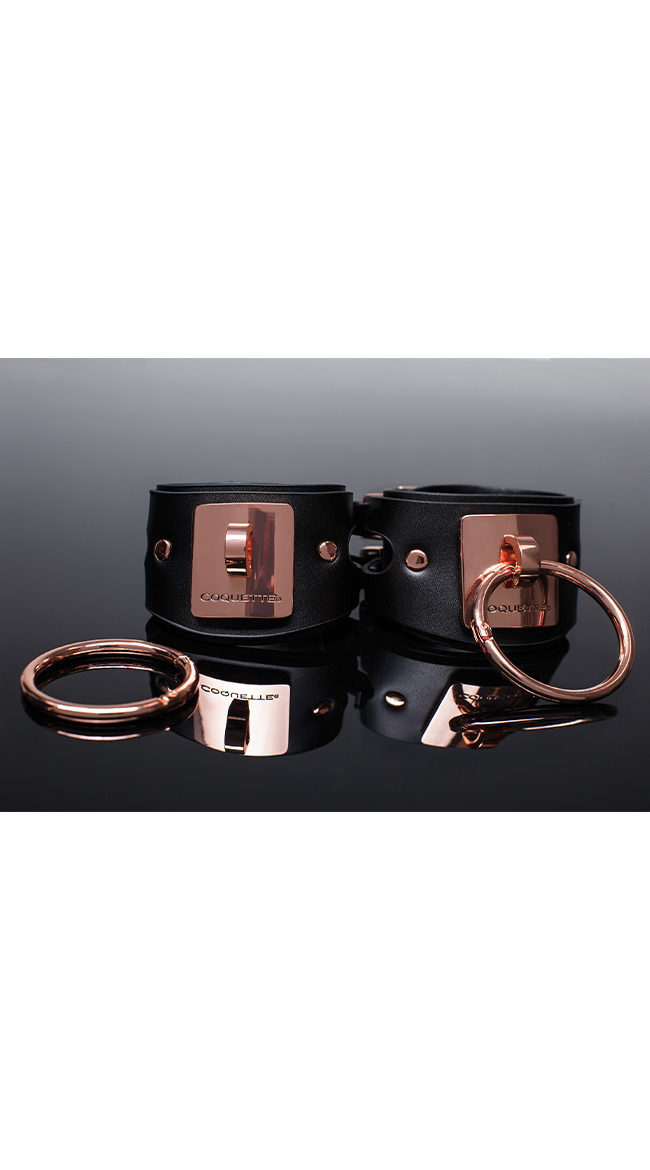 Rose Gold Desires Handcuffs, Black and Rose Gold Cuffs - Yandy.com