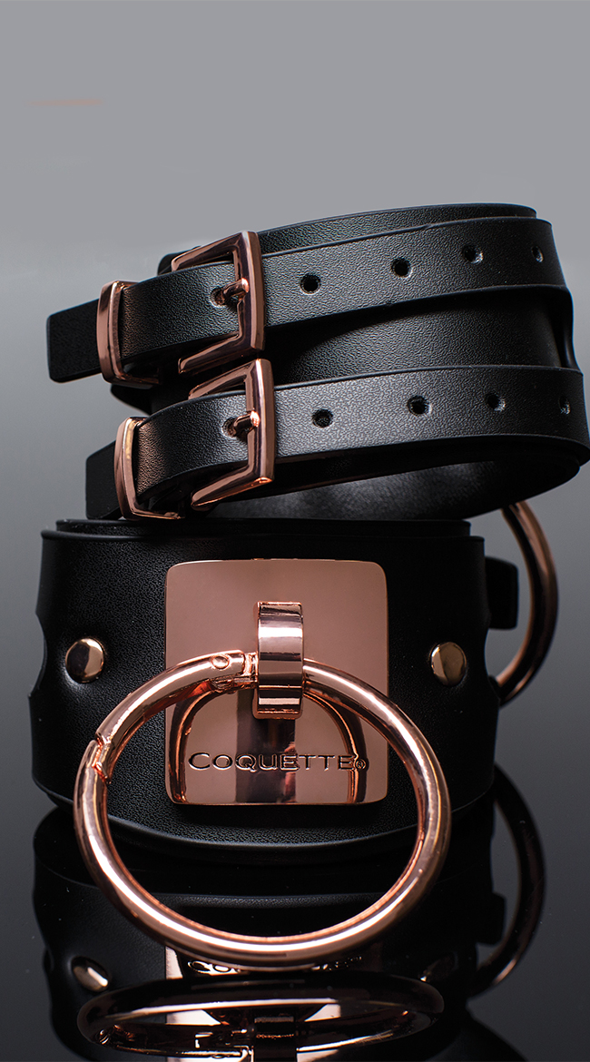 Rose Gold Desires Handcuffs, Black and Rose Gold Cuffs - Yandy.com