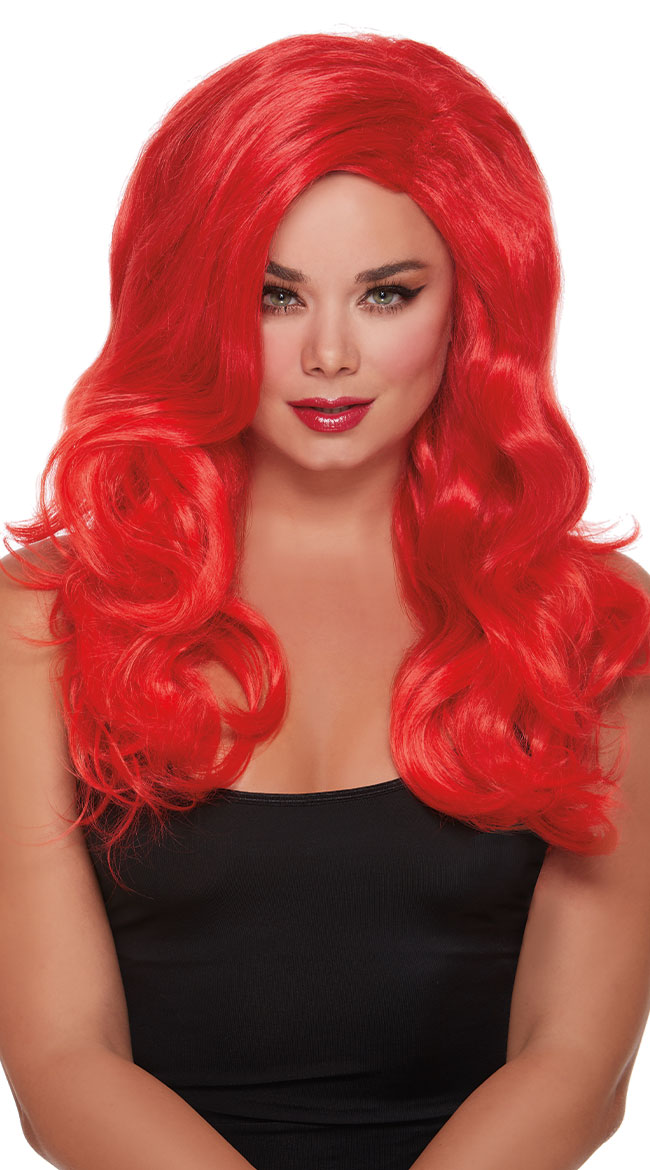 Wavy Jessica Wig, Bright Red Side Part Wig-Yandy.com