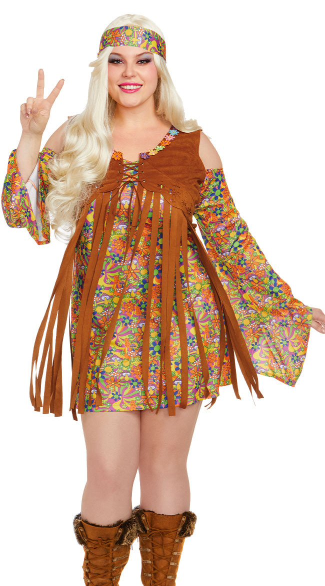 Plus Size Flower Power Hippie Costume, Plus Size Sexy Hippie Costume ...