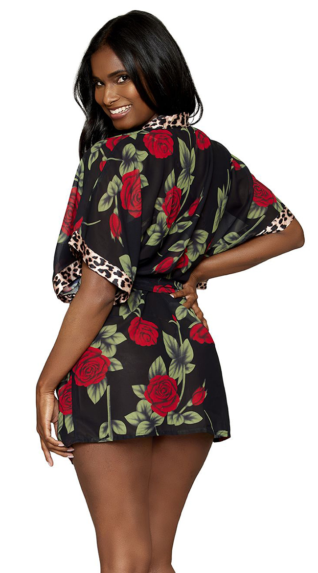 Wild Garden Teddy and Robe Set, Rose and Leopard Pajama Set - Yandy.com