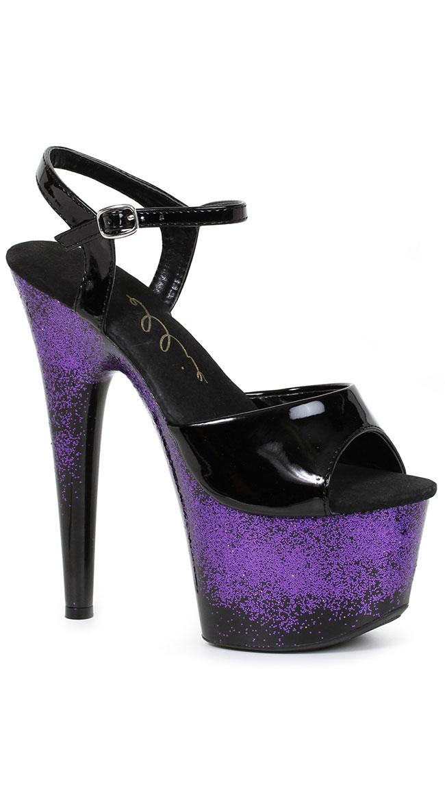 7" Glittering Black Sandals, glitter sandals - Yandy.com