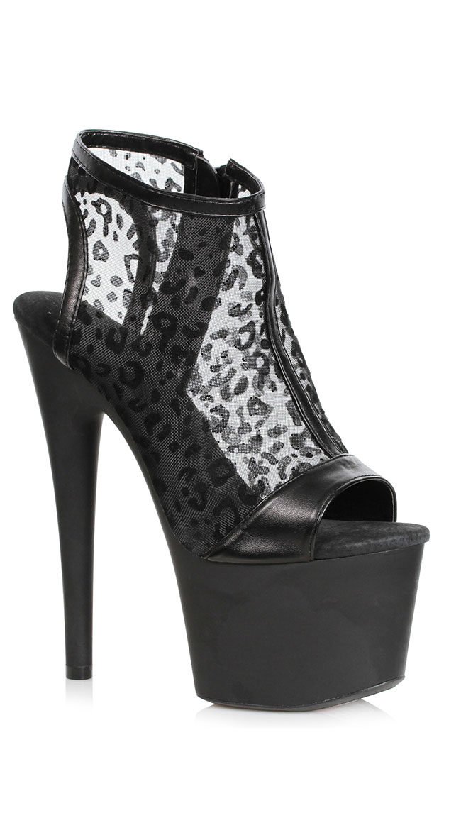 7 Peep Toe Leopard Bootie Sexy Black Shoes