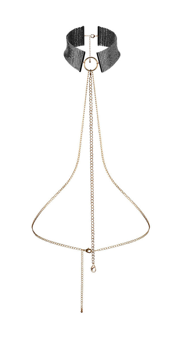 Black Desire Metallique Collar, Black Metallic Collar with Body Chain ...