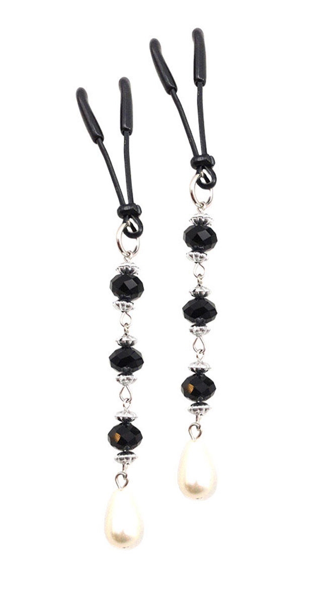 Black Pearl Beaded Nipple Clamps, Black Nipple Clamps - Yandy.com
