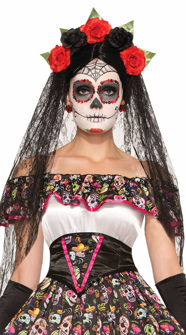 Day of the Dead Black Veil Headdress, Gothic Headdress, Day of the Dead ...
