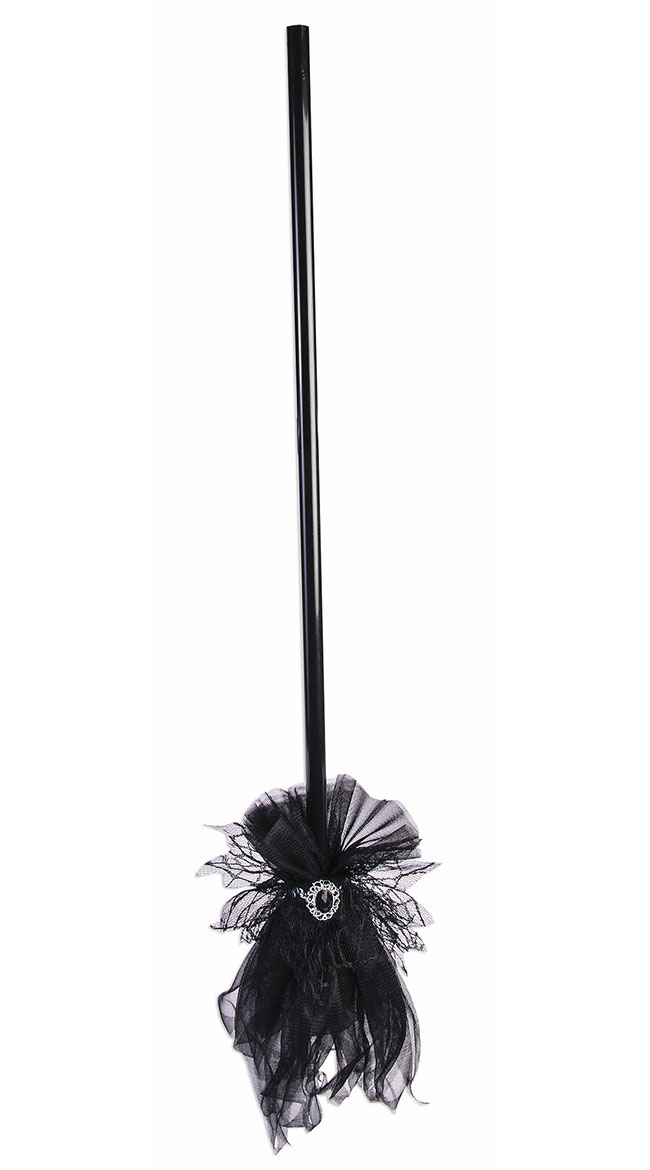 Elegant Lace Mini Broom, Black Witch Broom, Black Broom