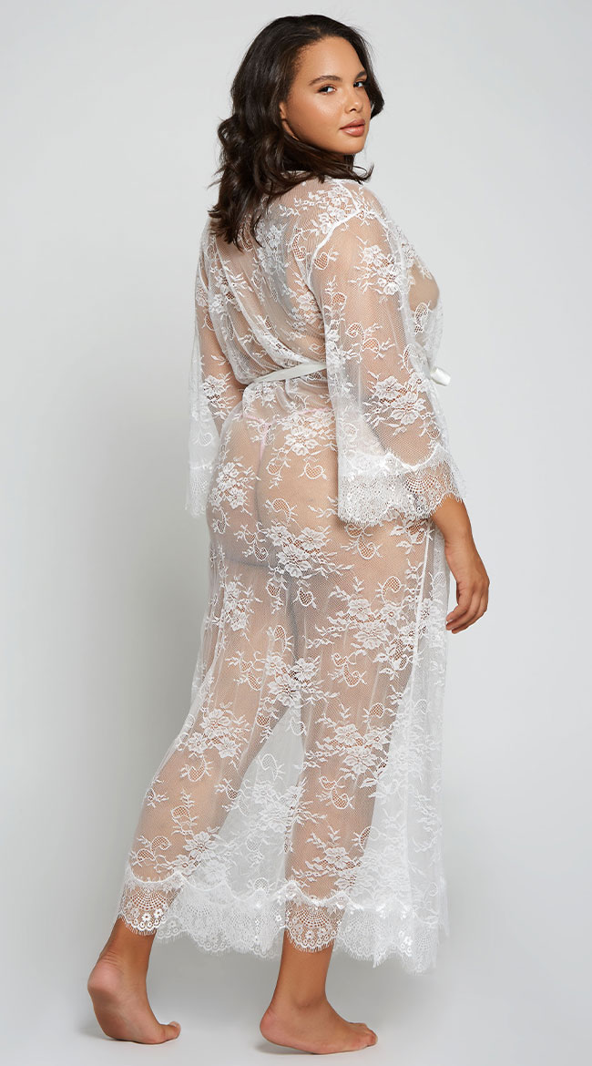 Plus Size All Over The Lace Robe White Sexy Bridal Robe Lingerie