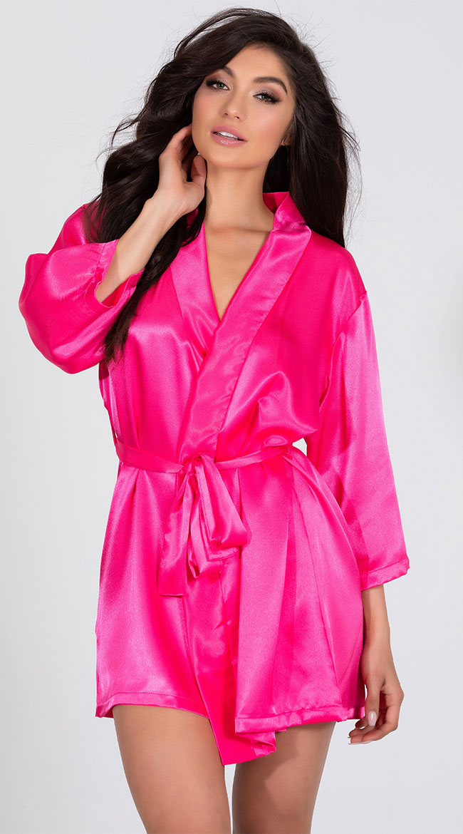 Lip Locked Satin Robe, Satin Robe with Matching Sash - Yandy.com