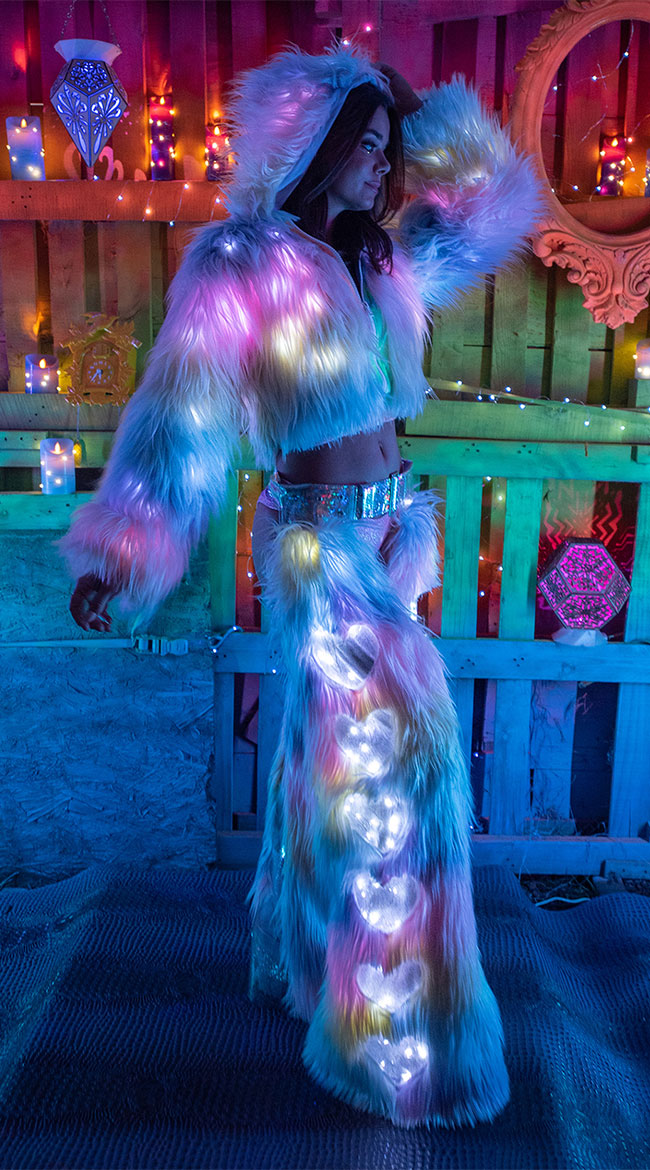 Furry Pastel Rainbow Light-Up Hoodie, Furry Light-Up Rainbow Coat ...