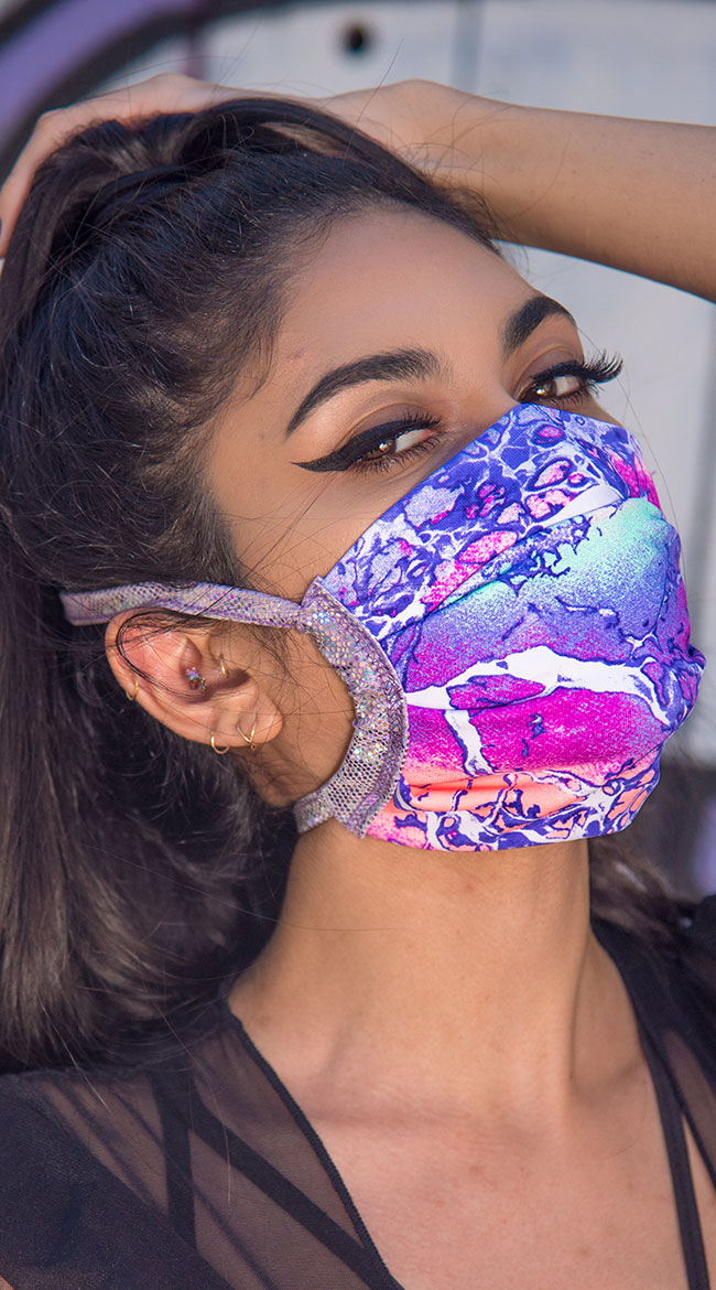 Electric Lavender Tie Back Face Mask, Stylish Face Covering - Yandy.com