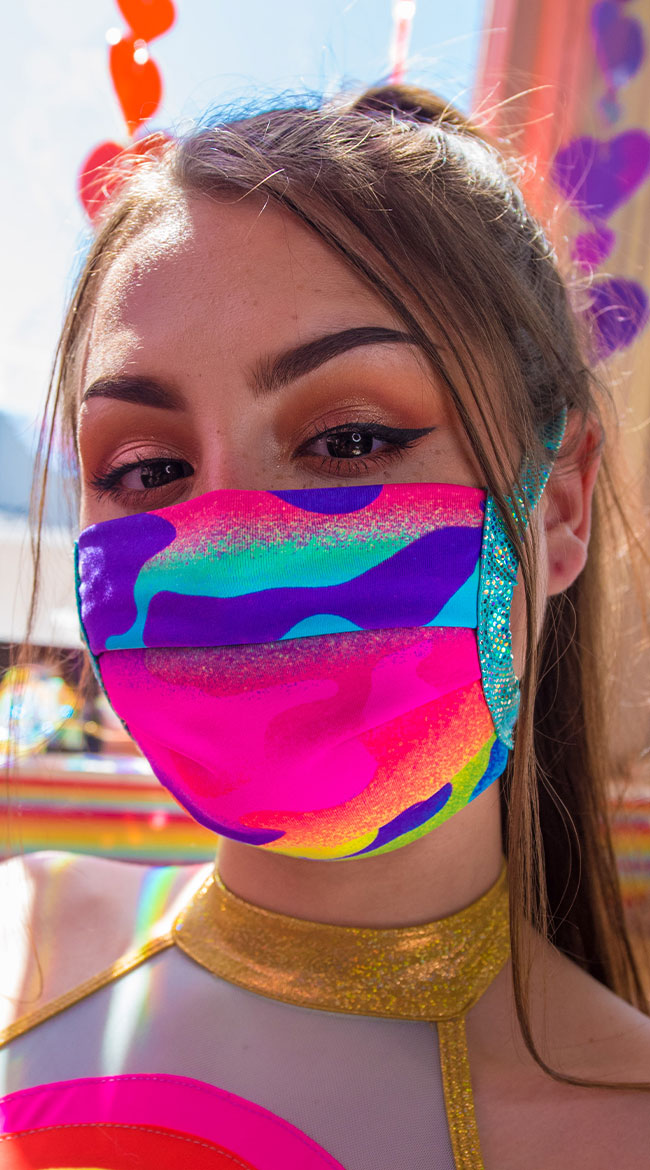 Neon Camouflage Tie Back Face Mask, Stylish Face Covering - Yandy.com