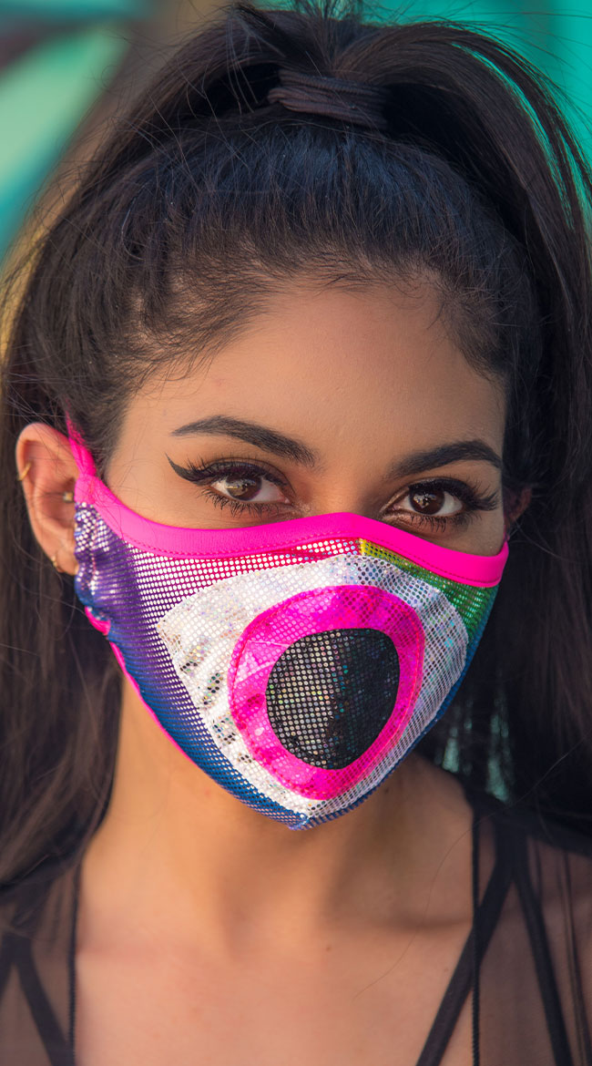 Rainbow Eye Of The Tiger Face Mask, Stylish Face Covering - Yandy.com