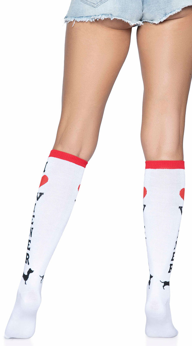 Wiener Dog Knee High Socks, I Love Weiner Dog Socks - Yandy.com