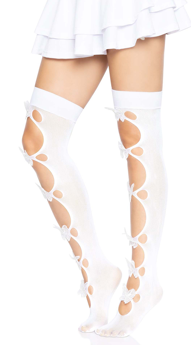 Cut-Out Butterfly Thigh High Stockings, Butterfly Stockings - Yandy.com