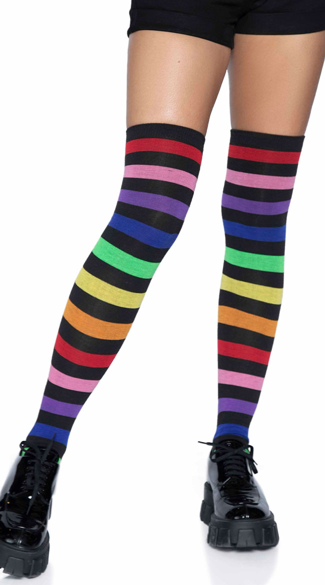 Rainbow Striped Thigh High Socks, Acrylic Rainbow Thigh High Socks ...