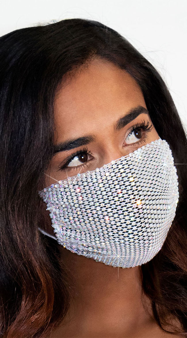 Harlow Mesh Face Mask, Rhinestone Face Covering - Yandy.com