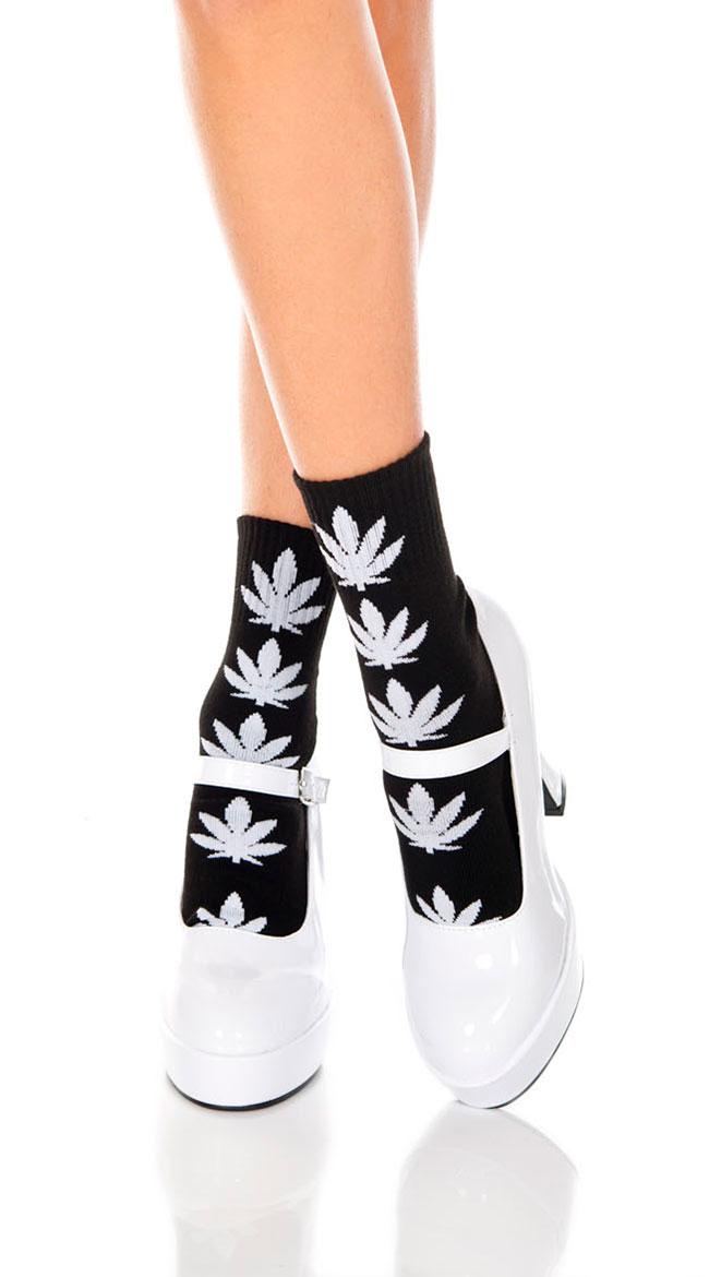 Leaf Print Socks, Leaf Ankle Socks, Green Leaf Socks
