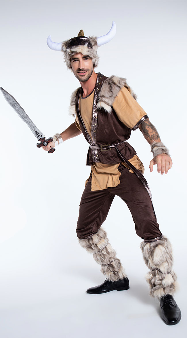 Men's Brave Viking Costume, Men's Faux Fur Viking Warrior Costume ...