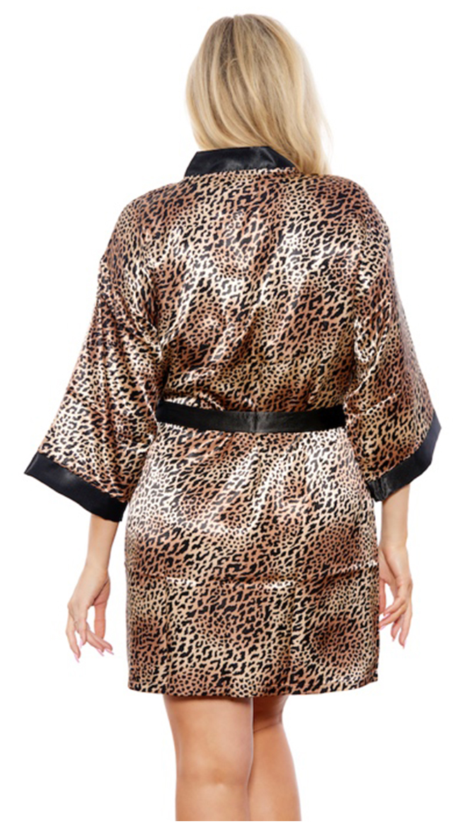 Plus Size Satin Animal Print Robe, Plus Size Short Animal Print Robe ...