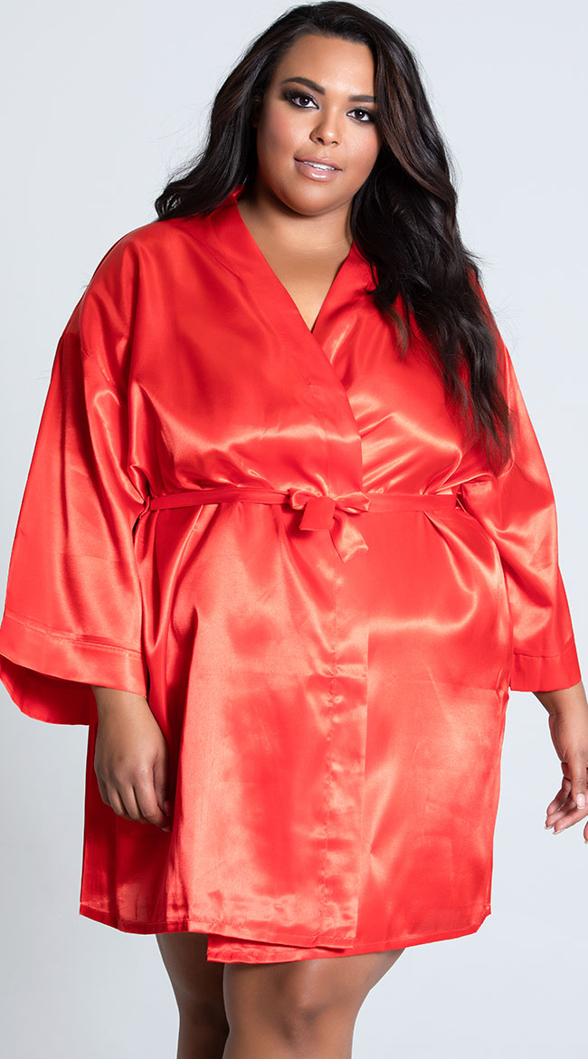 Plus Size Midnight Satin Robe, short satin robe - Yandy.com