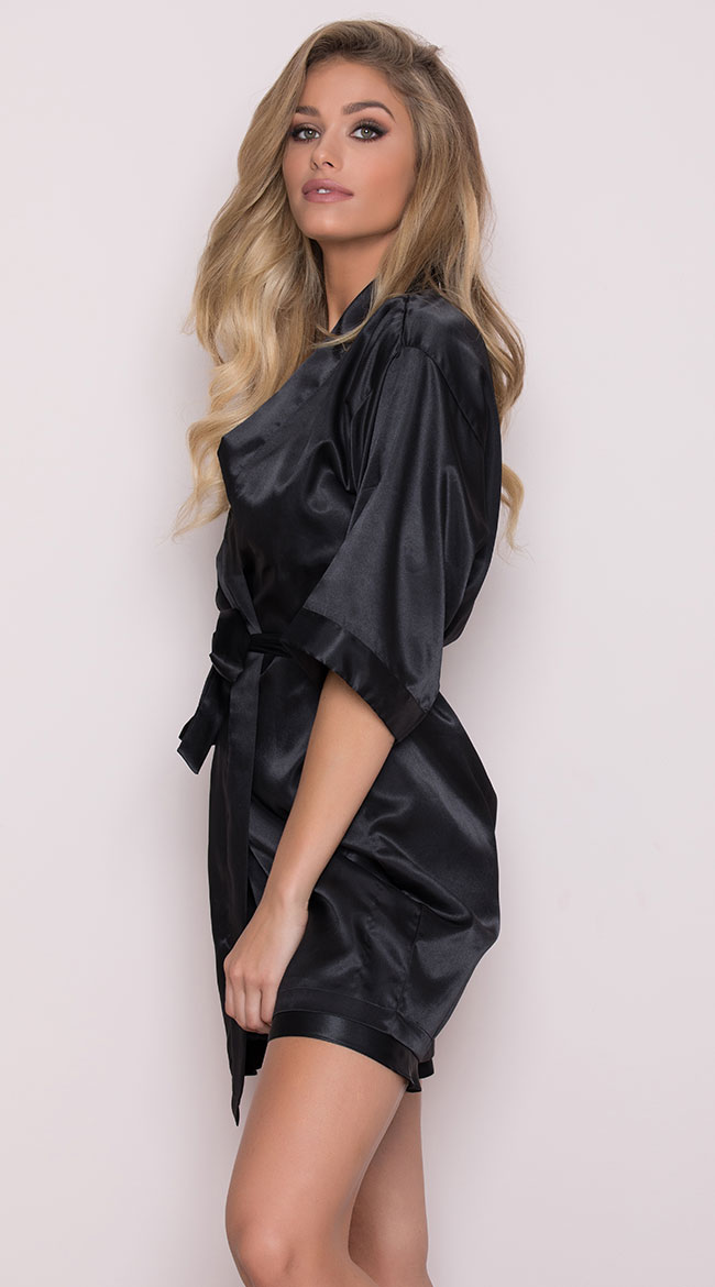 Midnight Satin Robe, short satin robe - Yandy.com
