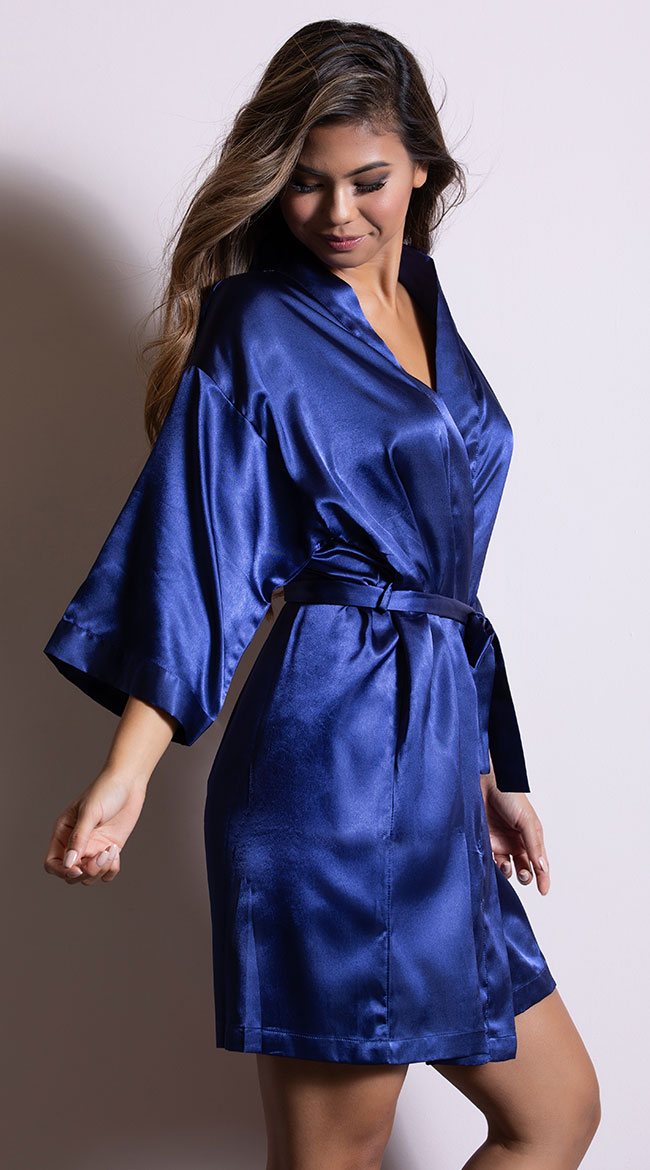 Midnight Satin Robe, short satin robe - Yandy.com