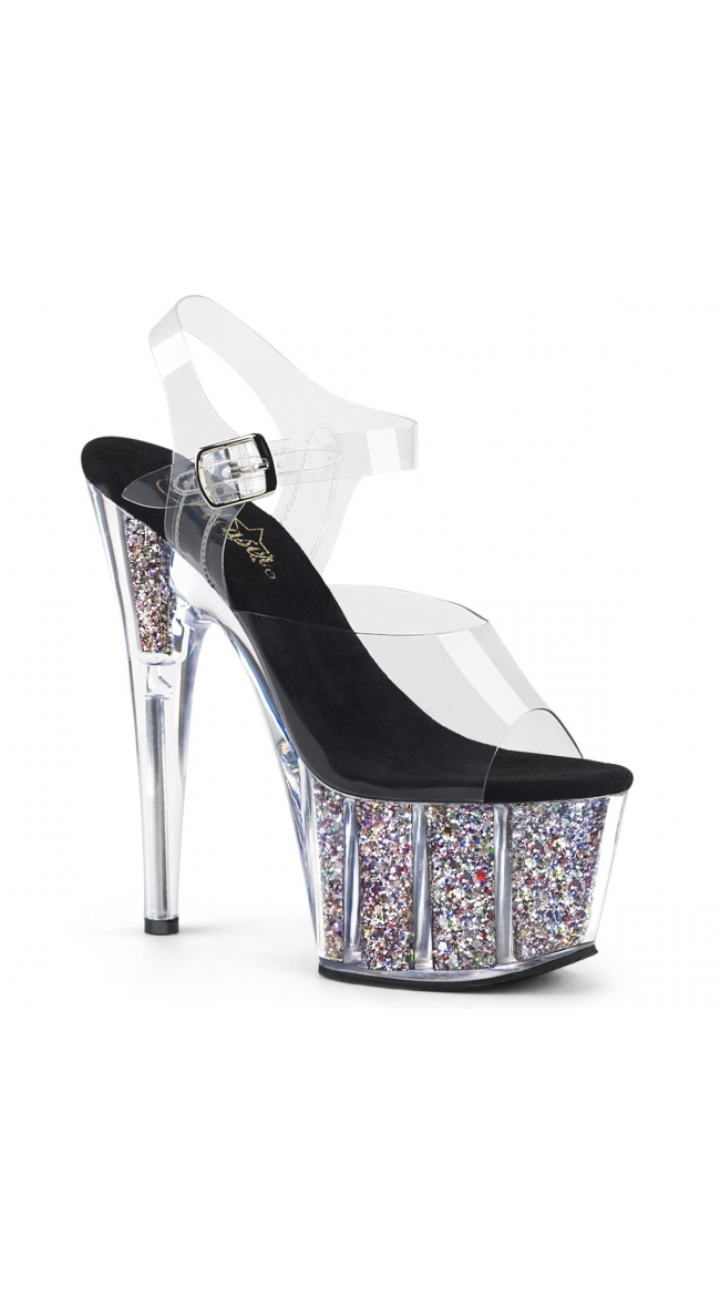 7 Inch Confetti Glitter Heel Sandal, Glitter Heel Sandals - Yandy.com