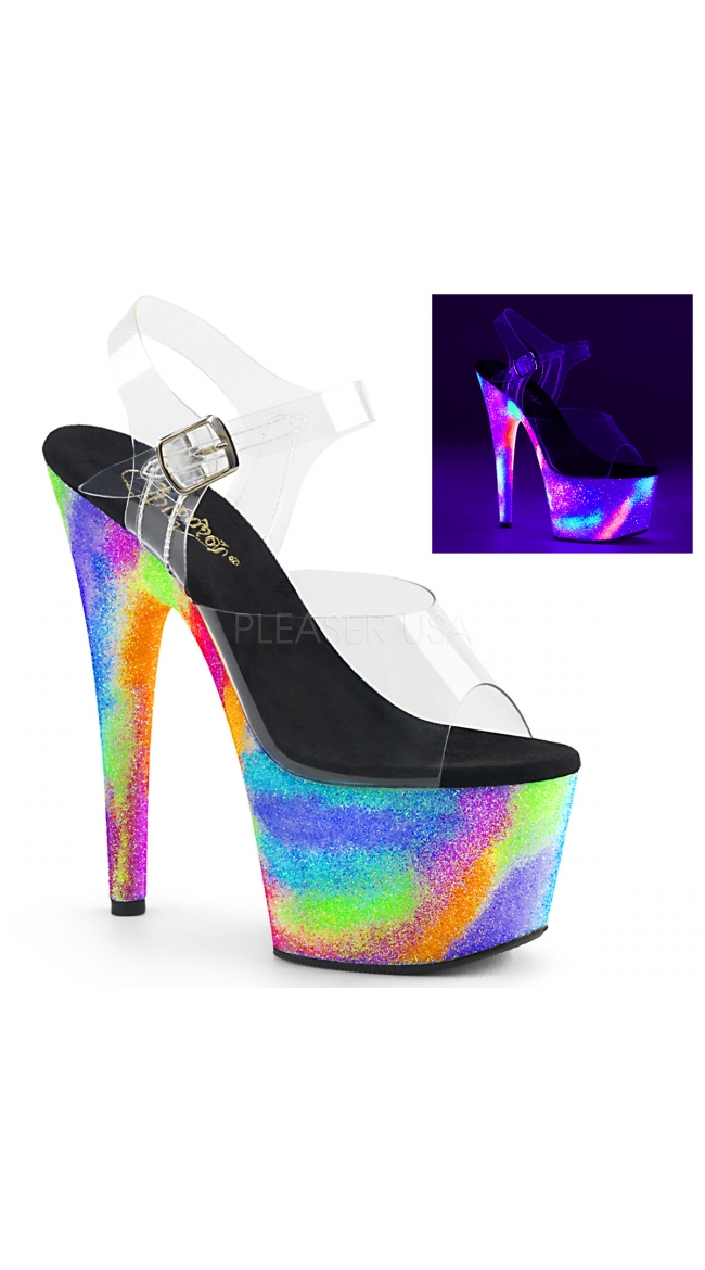 7 Inch Galaxy Effect Ankle Strap Sandal, Multicolor Heel Sandal - Yandy.com