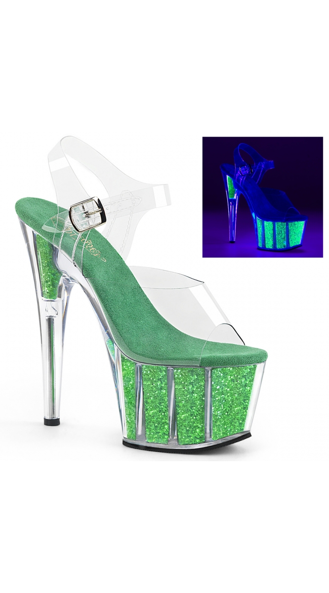 7 Inch Neon Glitter Platform Sandal, 7 Inch Neon Glitter Clear Platform ...