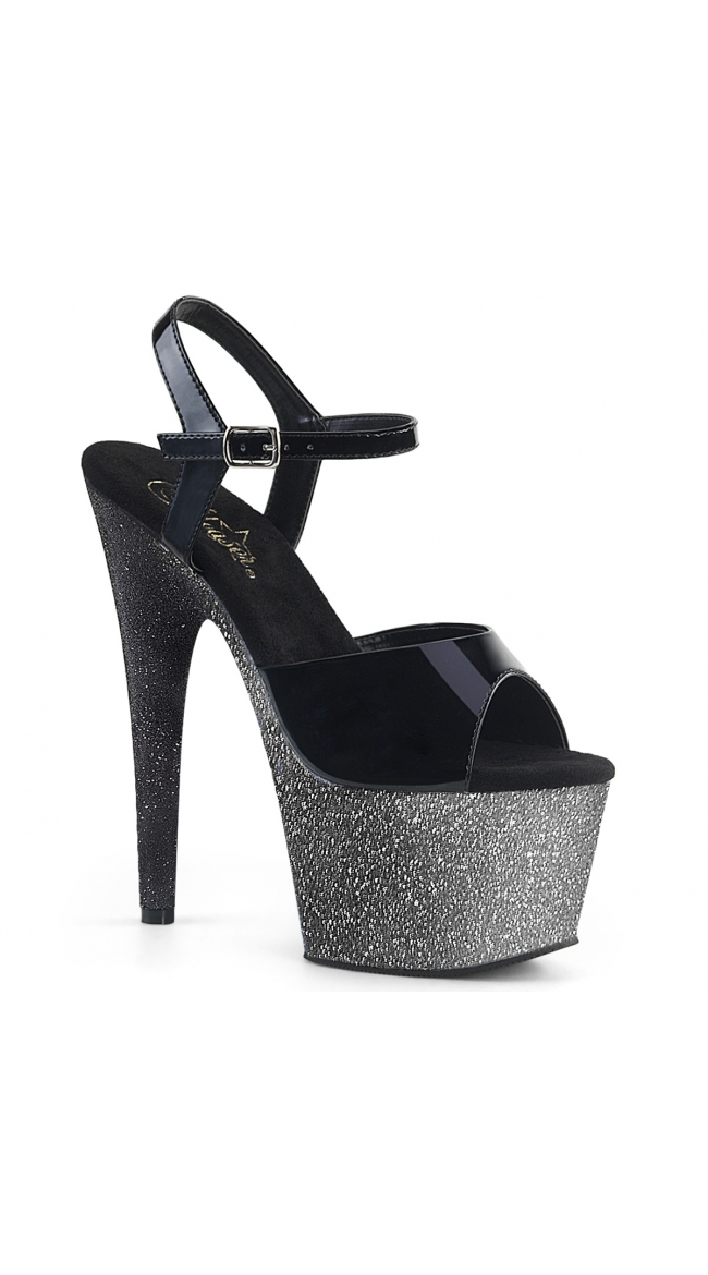 7 Inch Patent Ombre Glitter Platform Sandal, 7 Inch Black Patent ...
