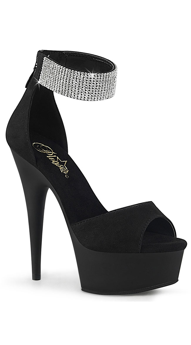 6 Inch Subtle Sparkle Heel Sandals, Black Rhinestone Sandal - Yandy.com