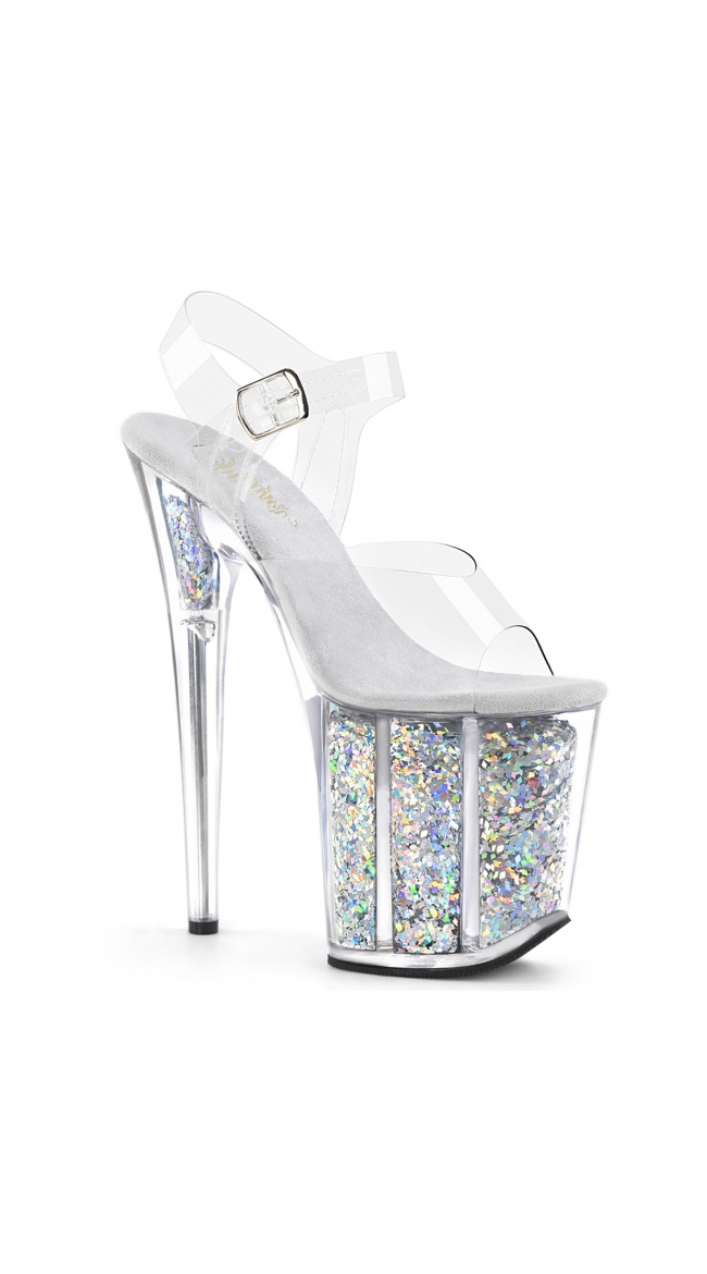 8 Inch Clear Glitter Platform Sandal, 8 Inch Clear Glitter Sandal ...