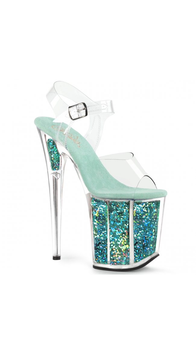 8 Inch Clear Glitter Platform Sandal, 8 Inch Clear Glitter Sandal ...