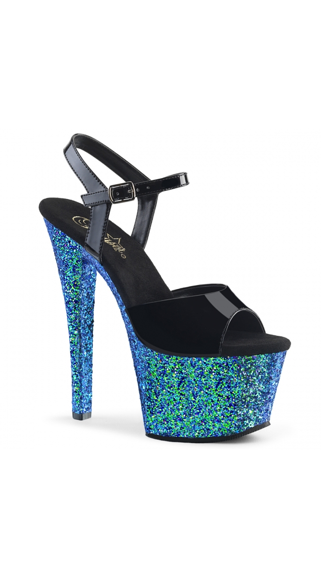 7 Inch Black Patent Glitter Sandal, 7 Inch Black Sandal - Yandy.com
