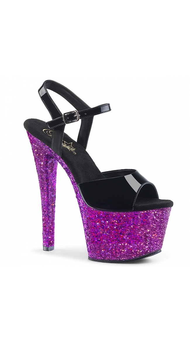 7 Inch Black Patent Glitter Sandal, 7 Inch Black Sandal - Yandy.com