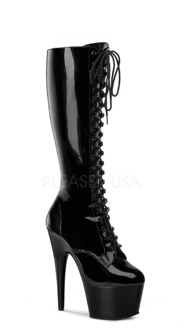 7 Inch Lace-up Knee High Boot, 7" Lace-up Stretch Platform Knee Boot ...
