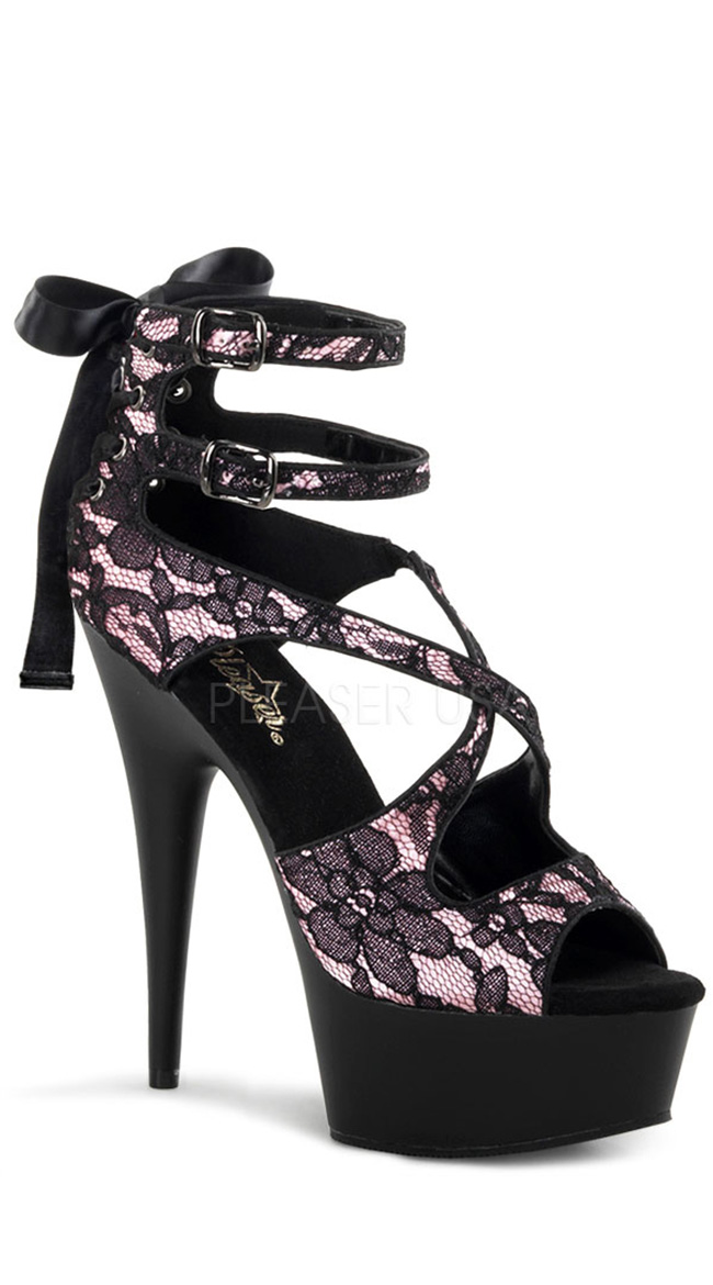 6 Inch Corset and Lace Sandal, 6" Heel, 1 3/4" Platform Criss Cross ...