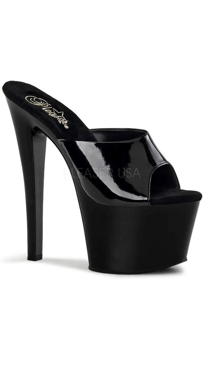 7 Inch Spike Heel Platform Sandal, Clear Slides, Black Slides