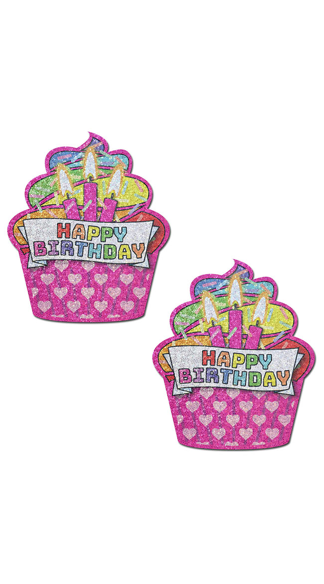 Glitter Happy Birthday Cupcake Pasties, Flirty Pasties - Yandy.com