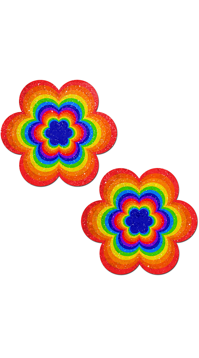 Velvet Rainbow Pumping Daisy Pasties, Rainbow Flower Pasties - Yandy.com