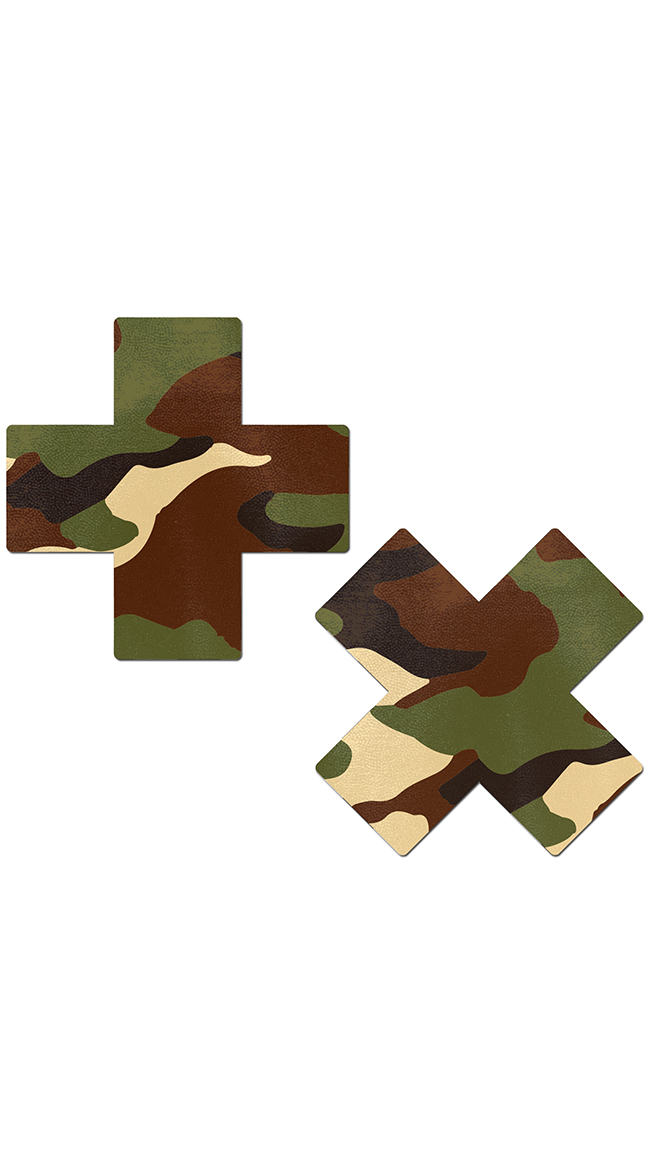 Green Camo Cross Pasties, Cross Camouflage Pasties - Yandy.com