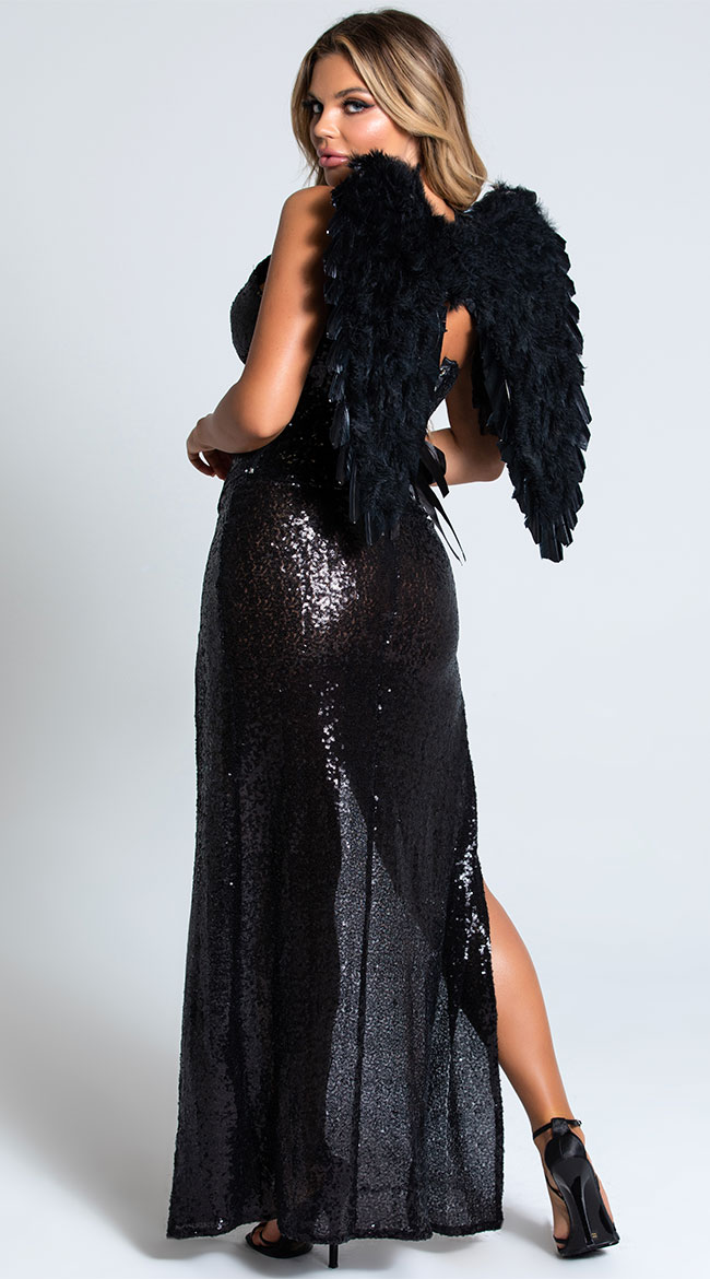 Wicked Dark Angel Costume, Black Sequin Corset Angel Costume - Yandy.com