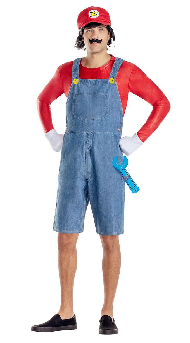 Men's Red Gamer Costume, Men's Video Game Plumber Costume - Yandy.com