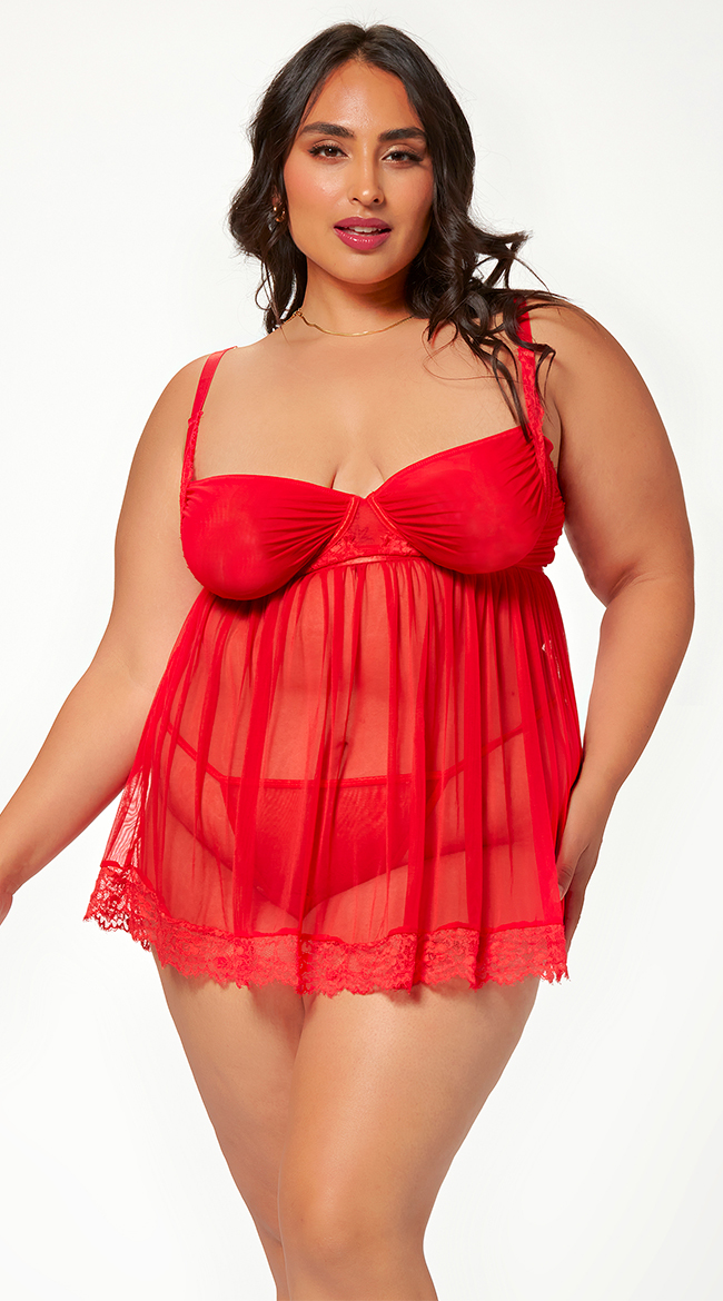 Plus Size Tulle Lover Babydoll Set, Plus Size Tulle and Lace Babydoll Set - Yandy.com