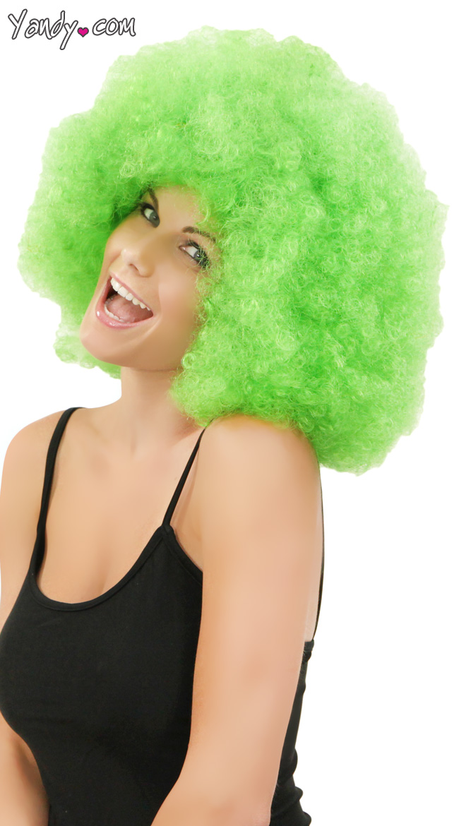 Neon Green Jumbo Clown Wig, Green Clown Wig, Green Afro Wig