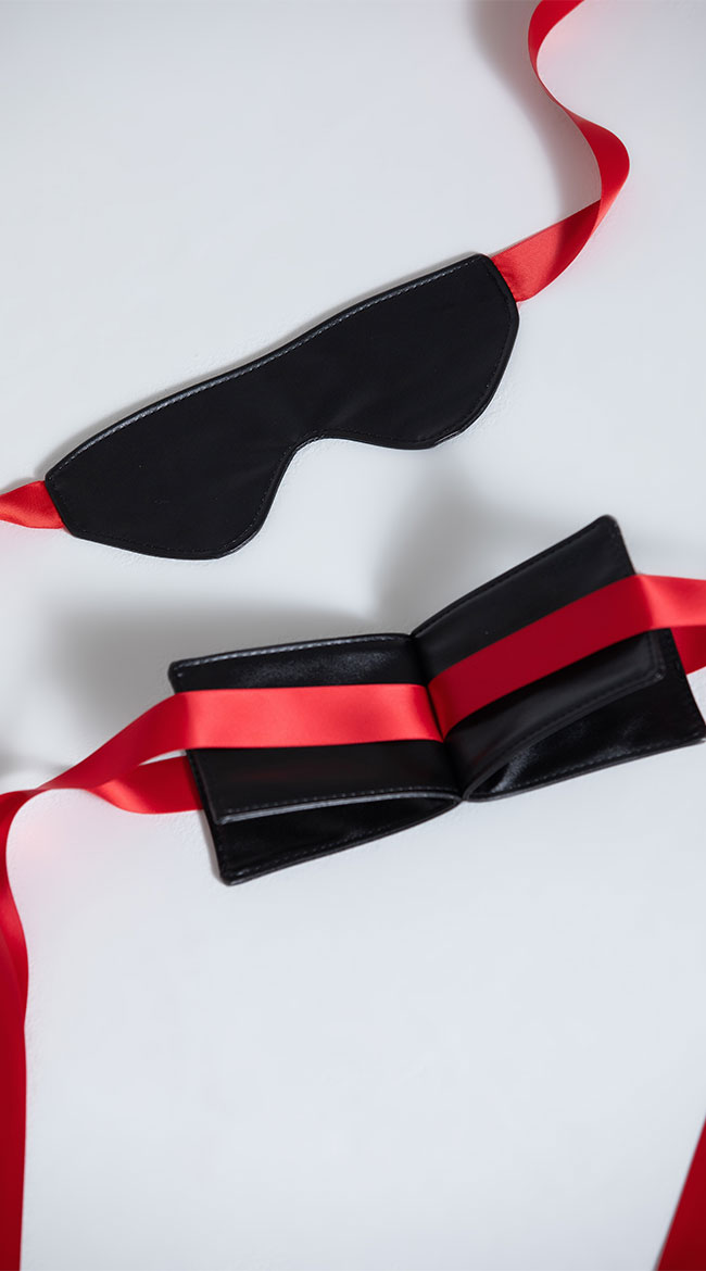 Yandy Hot Desire Blindfold and Cuffs Set, Black Red Mask & Cuffs ...