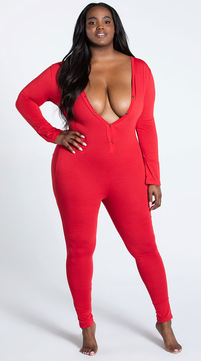 Yandy Plus Size Back In A Snap Onesie Long Sleeve Pajamas